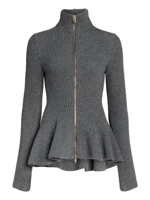 Alaïa Wool-cashmere Peplum Cardigan - Grey