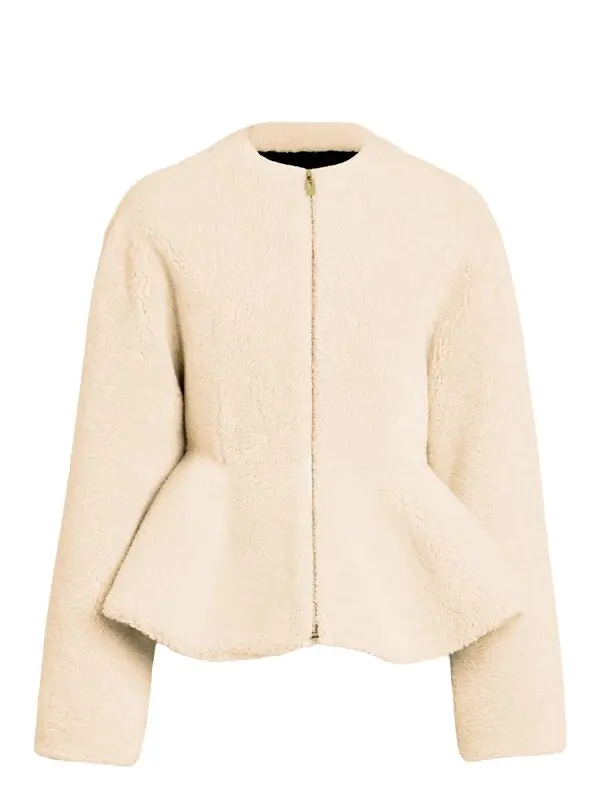 Alaïa Shearling Peplum Jacket - Beige