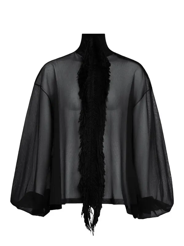 Alaïa Silk Sheer Fringed Blouse - Black