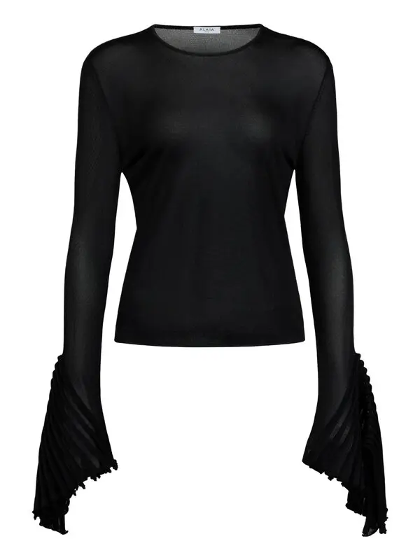 Alaïa Leaf-godet Bell-sleeve Top - Black