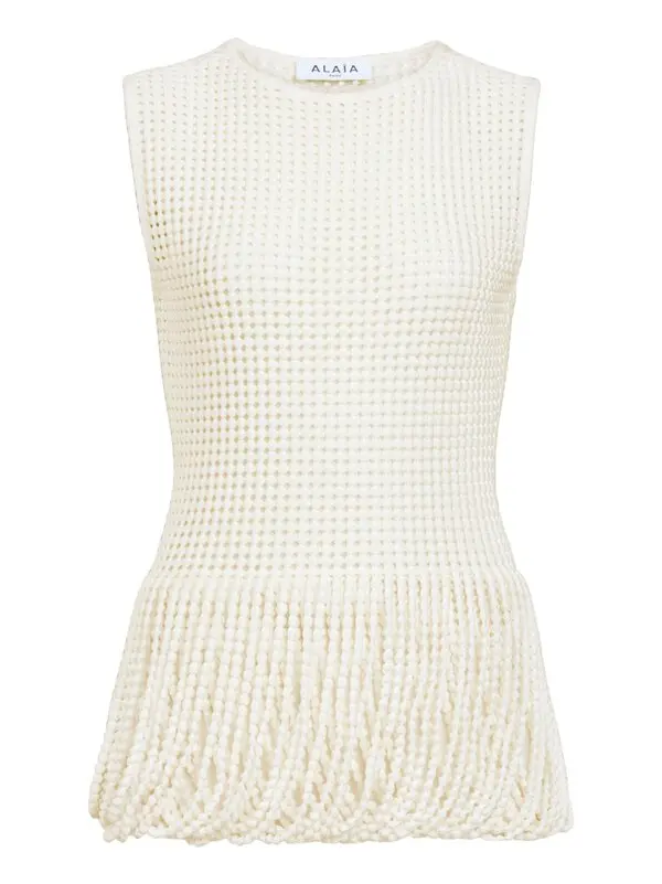Alaïa 3d Fringe Peplum Top - White