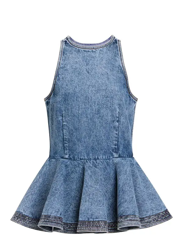 Alaïa Denim Peplum Top - Blue