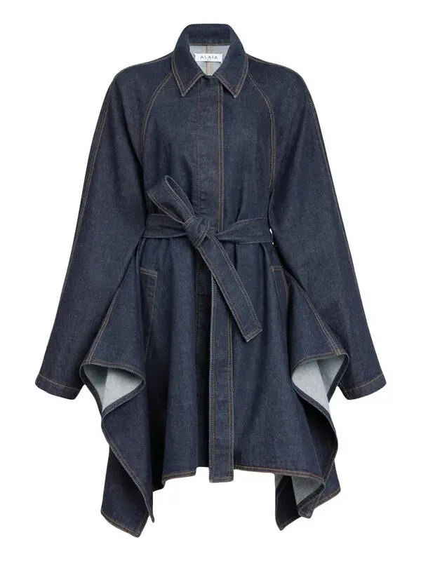 Alaïa Paneled Belted Denim Jacket - Blue