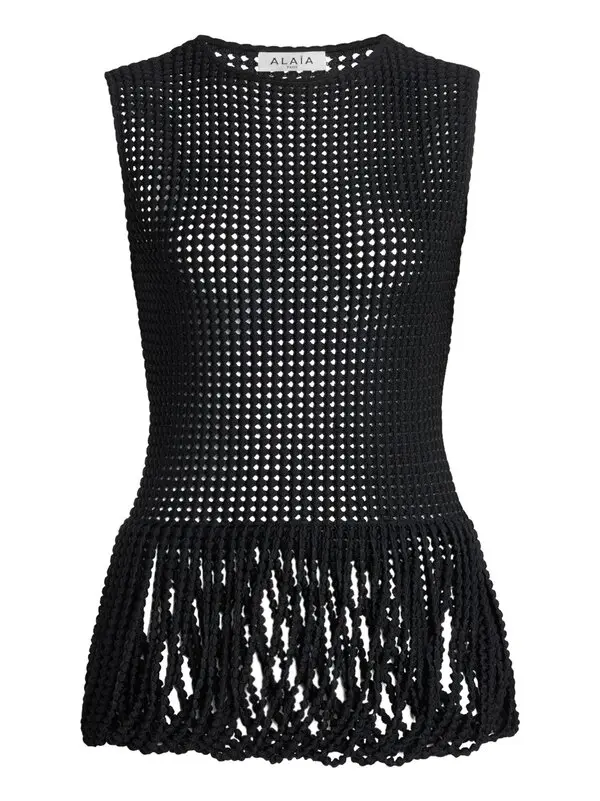 Alaïa Mesh Peplum Tank Top - Black