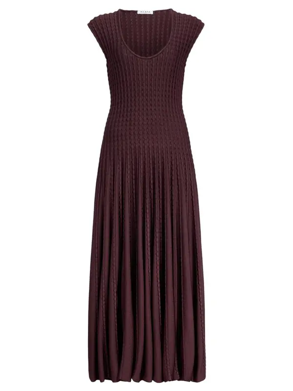 Alaïa Rib-knit Pleated Midi Dress - Red