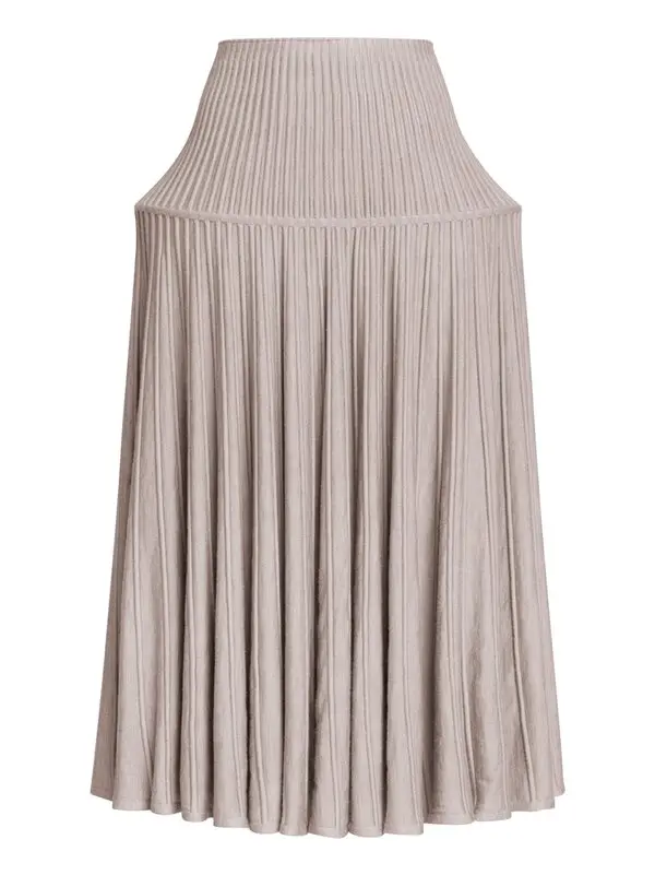 Alaïa Ribbed Sculptural Midi Skirt - Beige