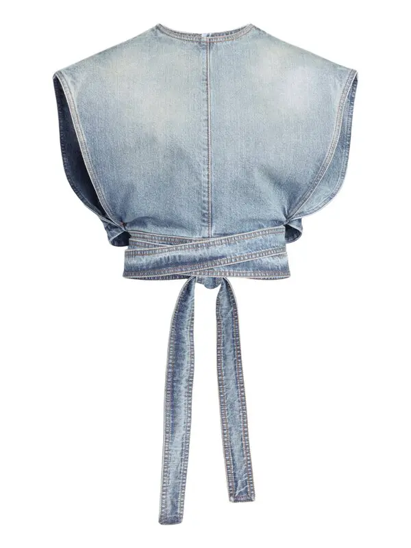 Alaïa Denim Belted Crop Top - Blue
