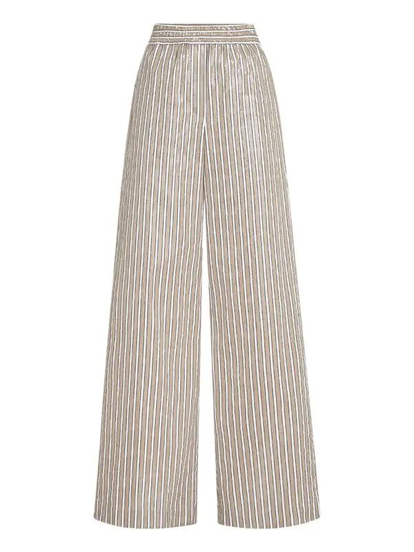 Brunello Cucinelli Cotton Sequined Stripe Trousers - Beige