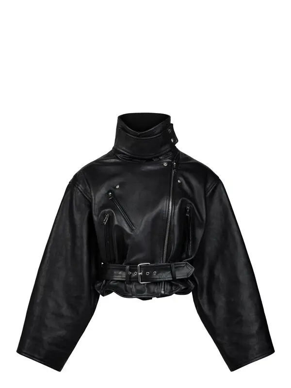Alaïa Leather Cropped Biker Jacket - Black