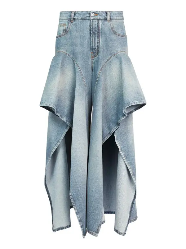 Alaïa Ruffled Split Jeans - Blue