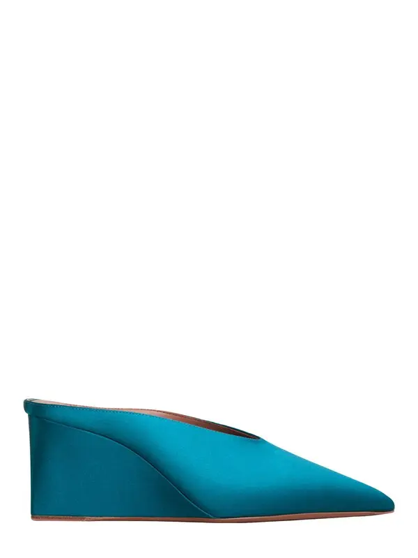 Alaïa Satin Cube Wedge Mules - Blue