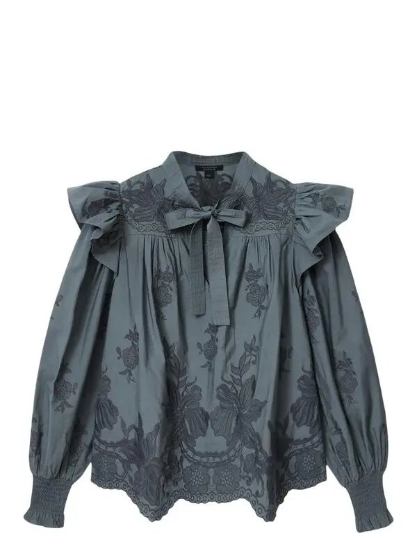 ALLSAINTS Cotton Nisa Embroidered Blouse - Blue