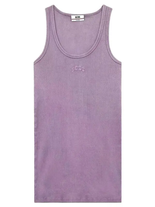 Gcds Ribbed-knit Mini Dress With Logo Detail - Purple