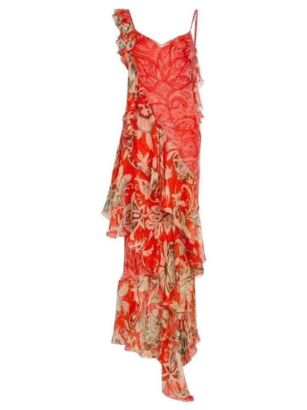 Etro Paisley-print Ruffled Dress - Red