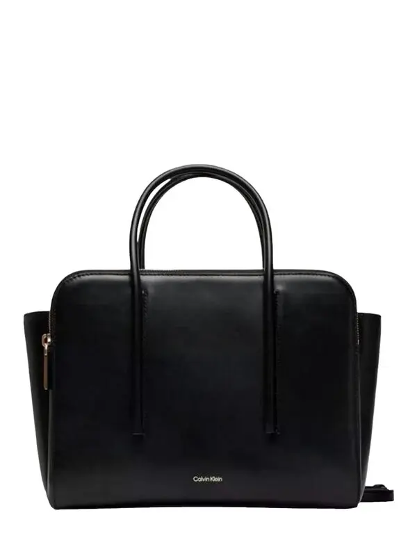 Calvin Klein Leather Tote Bag With Logo - Black