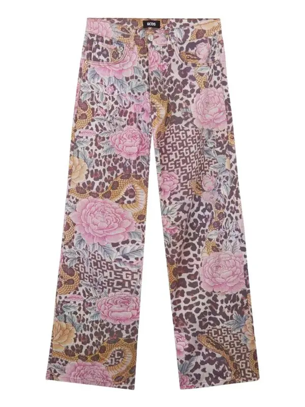 Gcds Floral-print Trousers - Neutrals