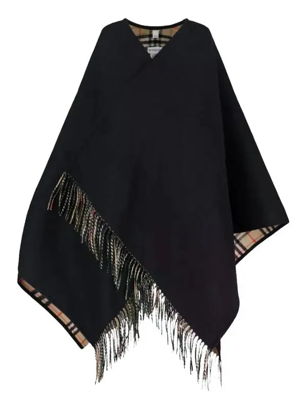 Burberry Fringed Check-pattern Cape - Black
