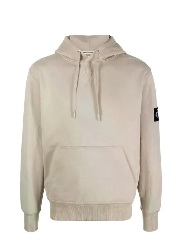 Calvin Klein Logo-patch Long-sleeve Hoodie - Neutrals