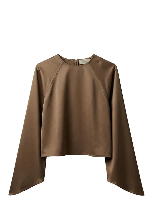 WAKAKUU Satin-effect Top With Elongated Sleeves - Mocca