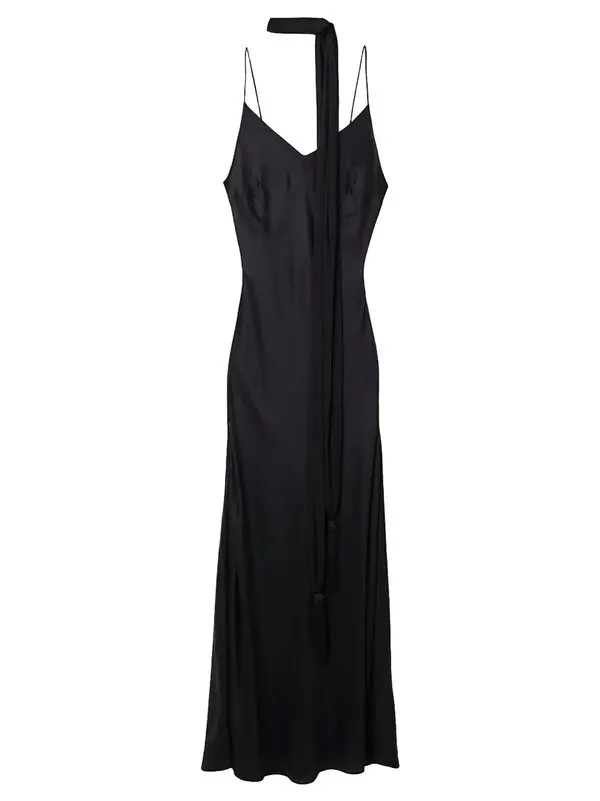WAKAKUU Leyre Slip Dress With Tasseled Scarf - Black