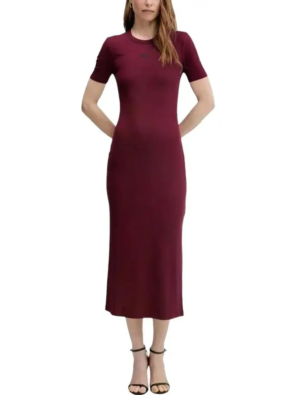 Calvin Klein Ribbed Logo-embroidered Midi Dress - Red