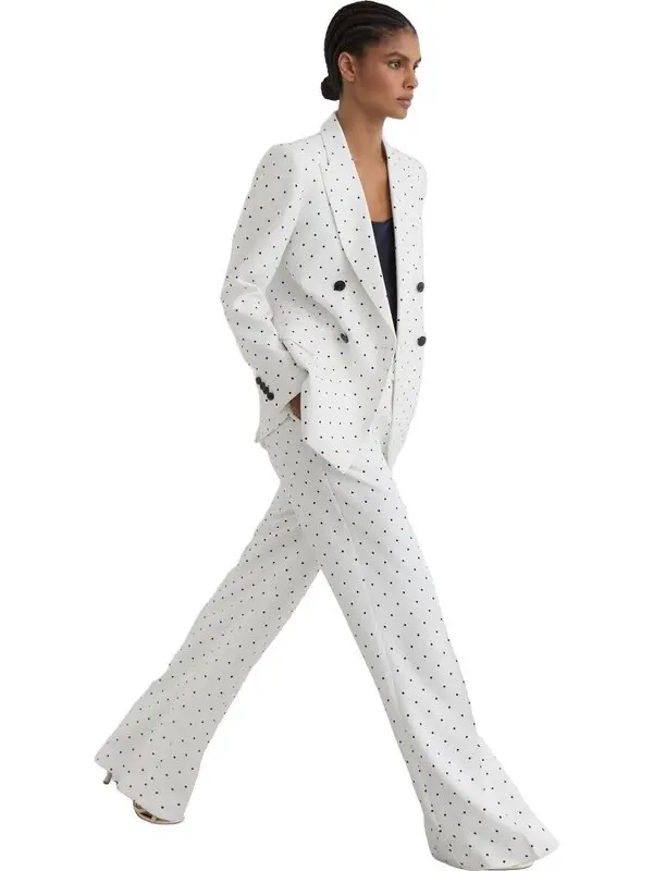 REISS Beatrix Polka-dot Wide-leg Suit Trousers - White/navy