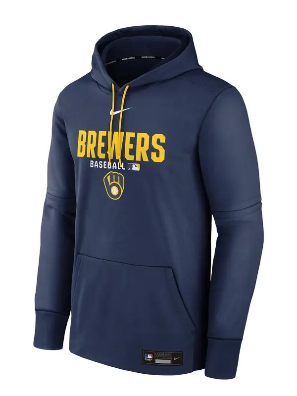 Nike Milwaukee Brewers Authentic Collection Therma Mlb Pullover Hoodie - Blue