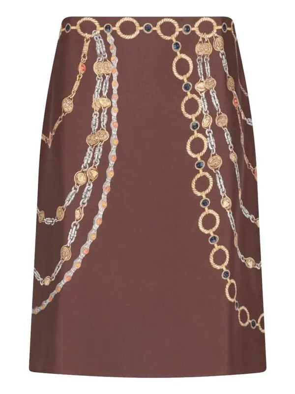 Versace Printed Silk Midi Skirt - Brown