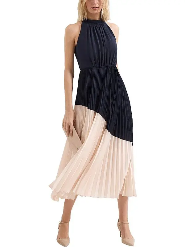 PHASE EIGHT Pleated Maxi Dress - Navy/ivory