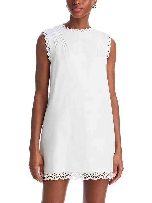 Aqua Eyelet Trim Dress - White