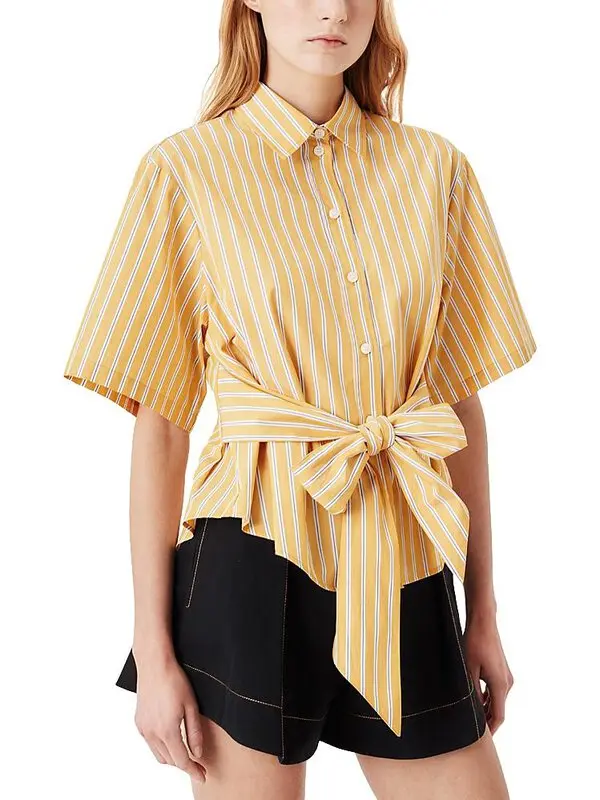 Tresse Tie Waist Short Sleeve Shirt - Yellow