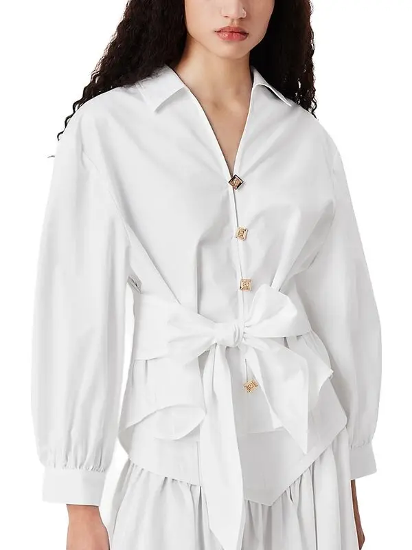 Tresse Popeline Tie Waist Blouse - Off White