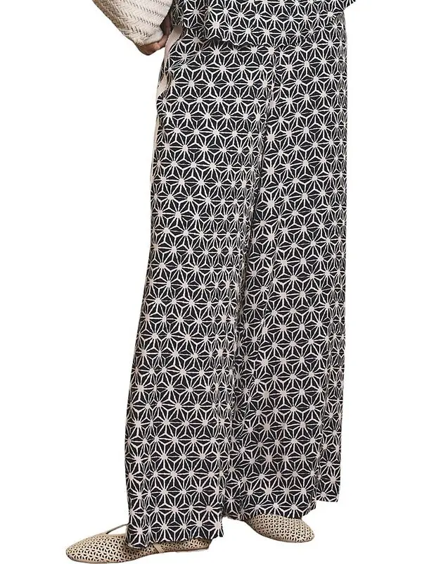 Mint Velvet Geometric Print Wide Leg Trousers - Blue