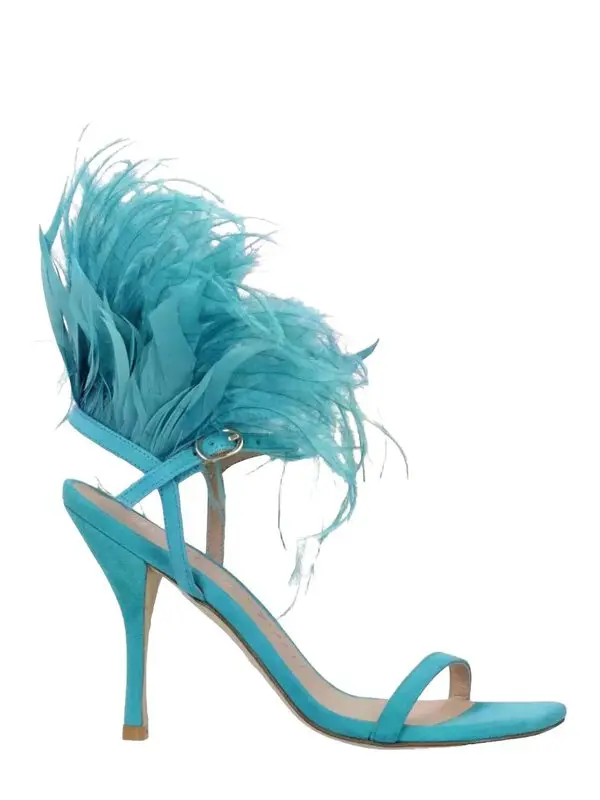 STUART WEITZMAN Plume 100 Feather-trim Suede Sandals - Blue