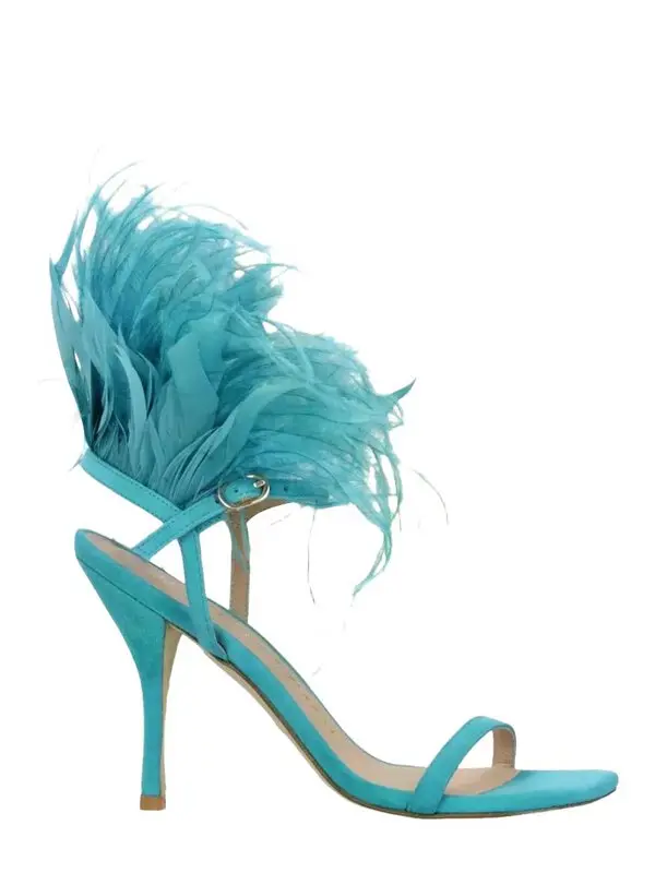 STUART WEITZMAN Plume 100 Feather-trim Suede Sandals - Blue
