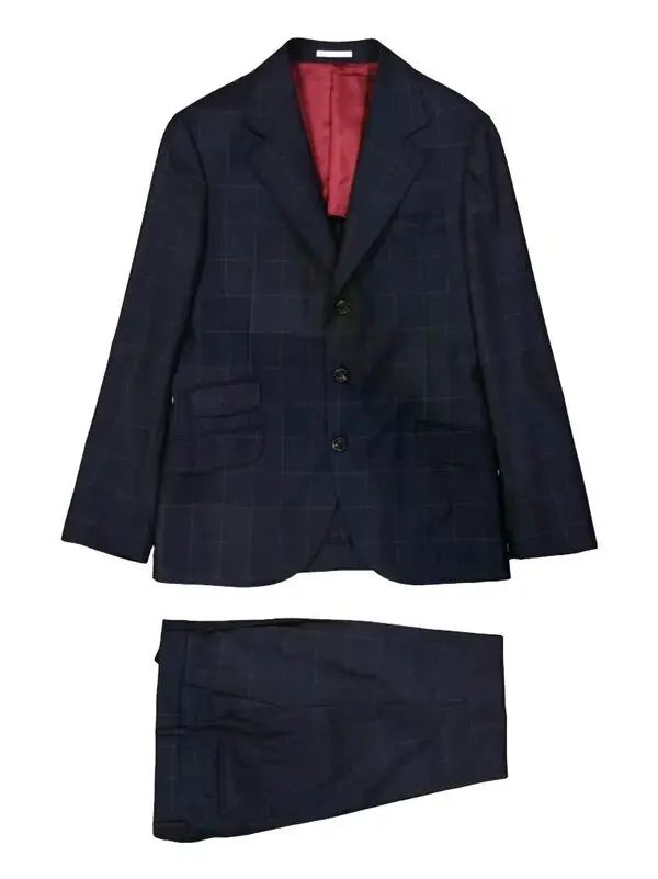 Brunello Cucinelli Windowpane-check Wool Suit - Blue