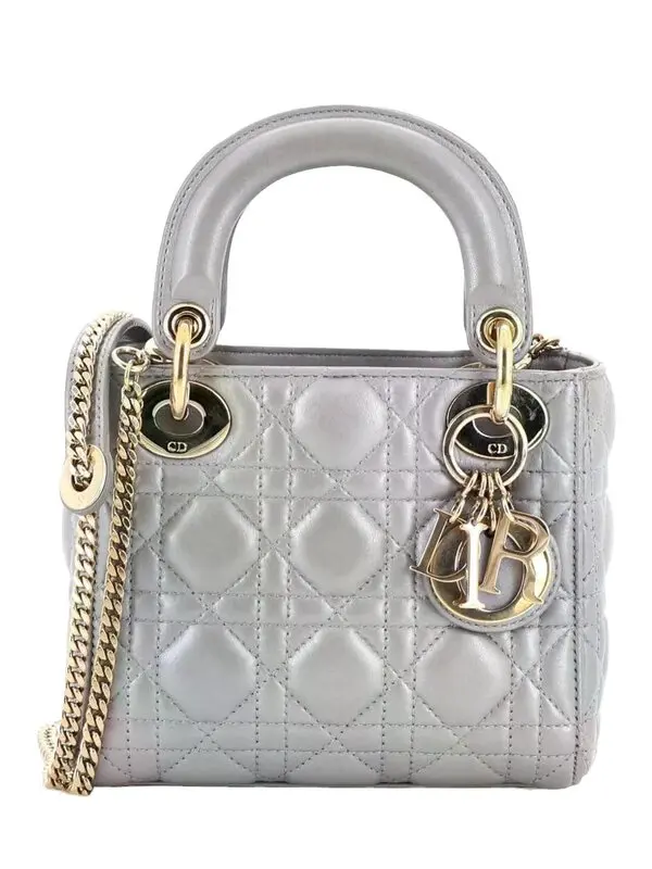 Dior Lady Chain Bag Cannage Quilt Lambskin Mini Satchel - Grey