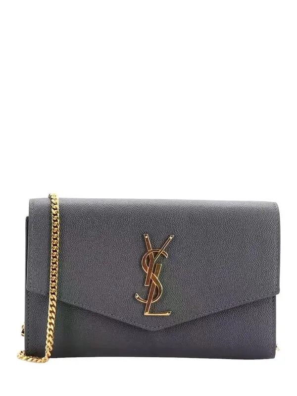 Saint Laurent Uptown Chain Wallet Leather Crossbody Bag - Grey