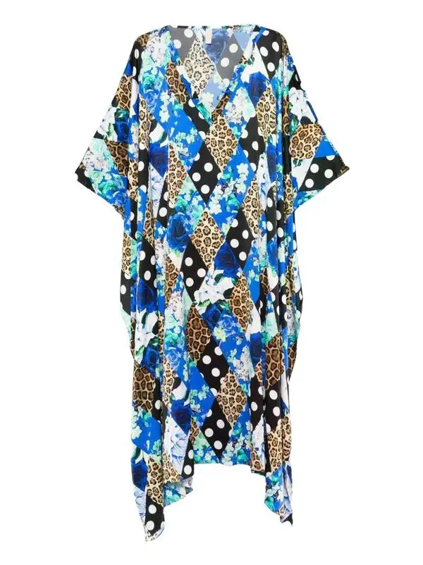 DOLCI FOLLIE Leopard-print Polka-dot Kaftan - Blue