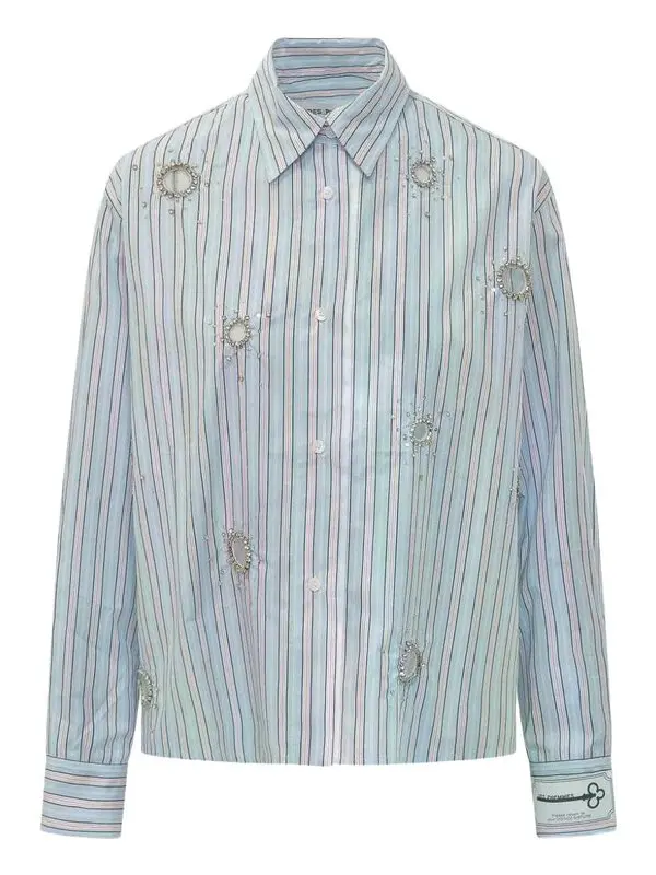 DES_PHEMMES Crystal-embellished Striped Shirt - Blue