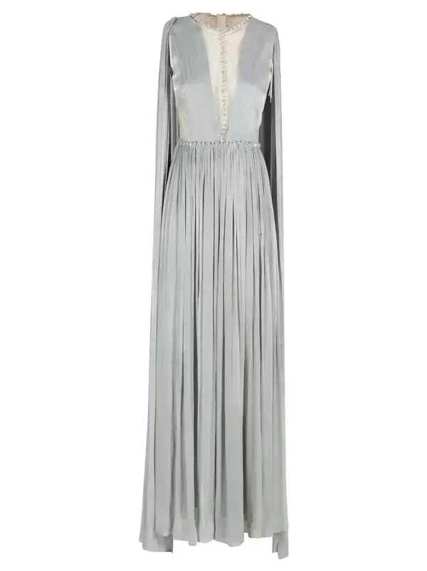NISSA Embellished Pleated Maxi Dress - Green