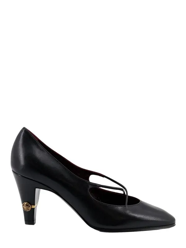 Versace Crisscross Medallion Leather Pumps - Black