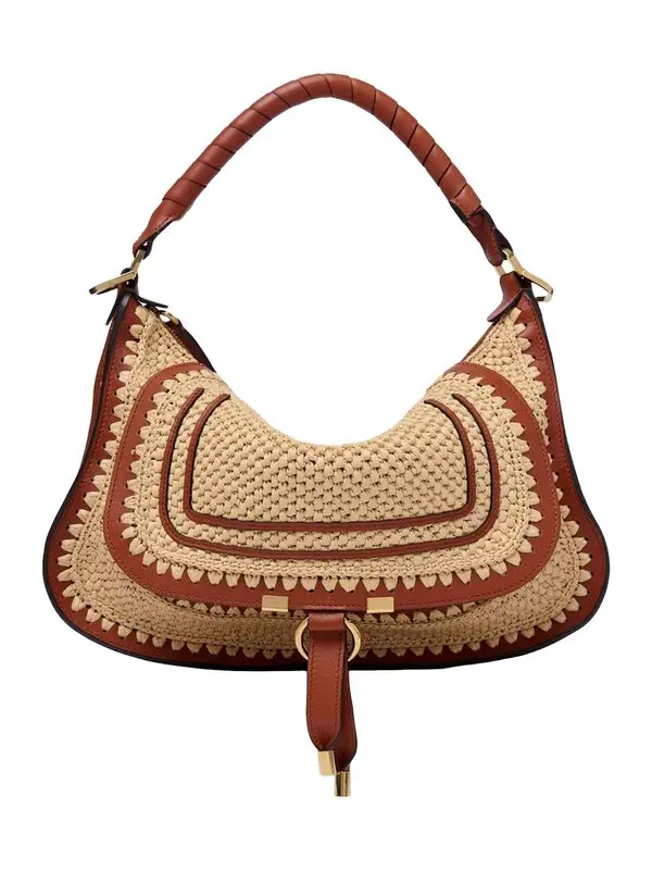 Chloé Marcie Raffia Shoulder Bag - Beige