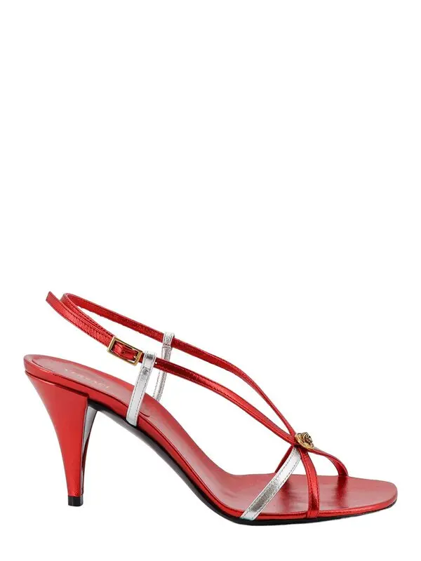 Versace Metallic Leather Sandals With Medusa - Red