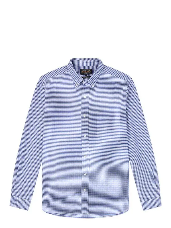 BEAMS Button-down Collar Checked Cotton Shirt - Blue