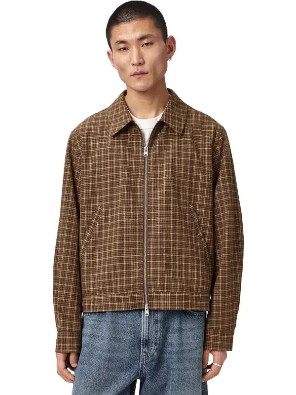 ALLSAINTS Lakeshaw Linen Blend Check Jacket - Morass Brown