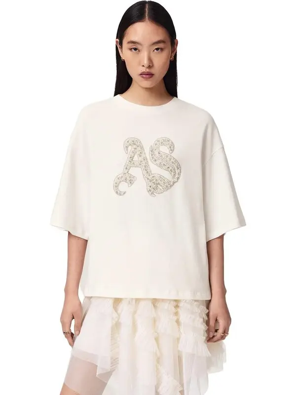ALLSAINTS Icon Amelie Embellished T-shirt - White