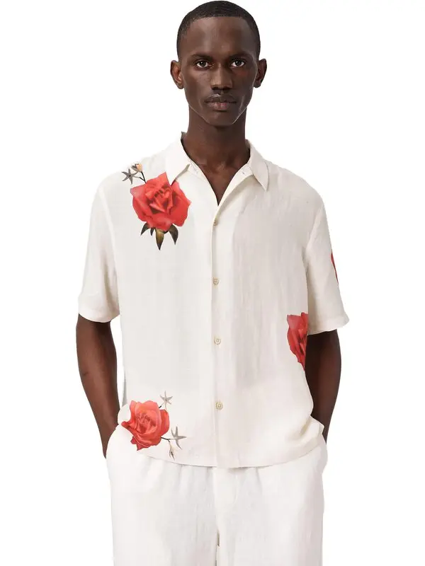 ALLSAINTS Fleur Fazed Boxy Short Sleeve Shirt - Cream