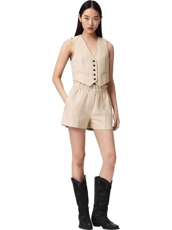 ALLSAINTS Fran High Rise Leather Shorts - Antique White