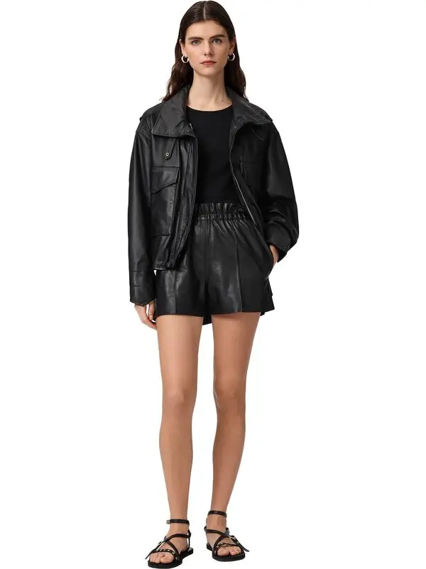 ALLSAINTS Fran High Rise Leather Shorts - Black